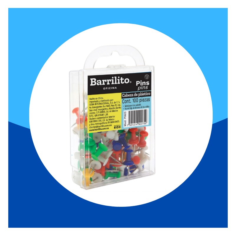 CHINCHETAS PIN BARRILITO COLORES C/100PZ
